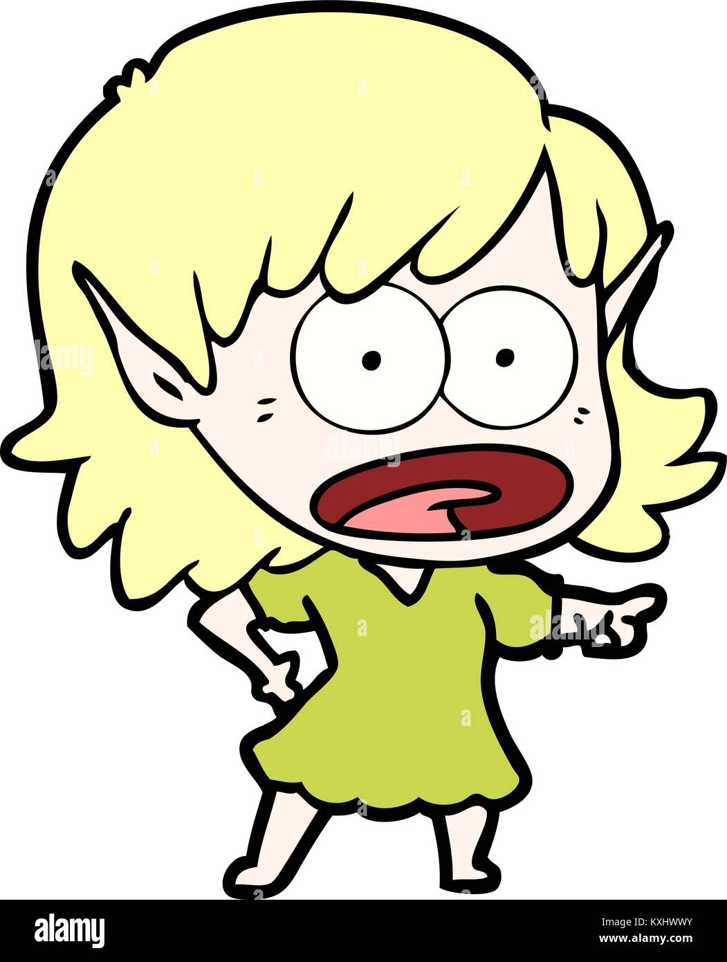 cartoon shocked elf girl pointing Stock Vector Image & Art - Alamy