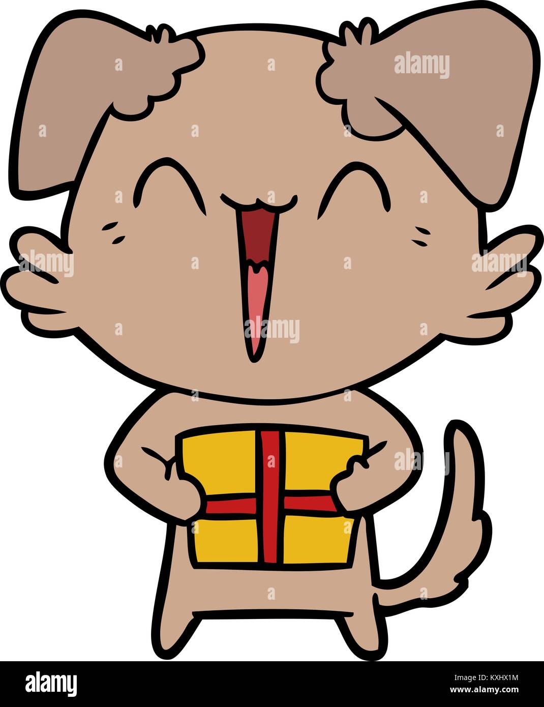 happy little cartoon dog with present Stock Vector Image & Art - Alamy