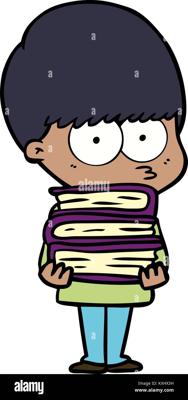 nervous cartoon boy carrying books Stock Vector Image & Art - Alamy