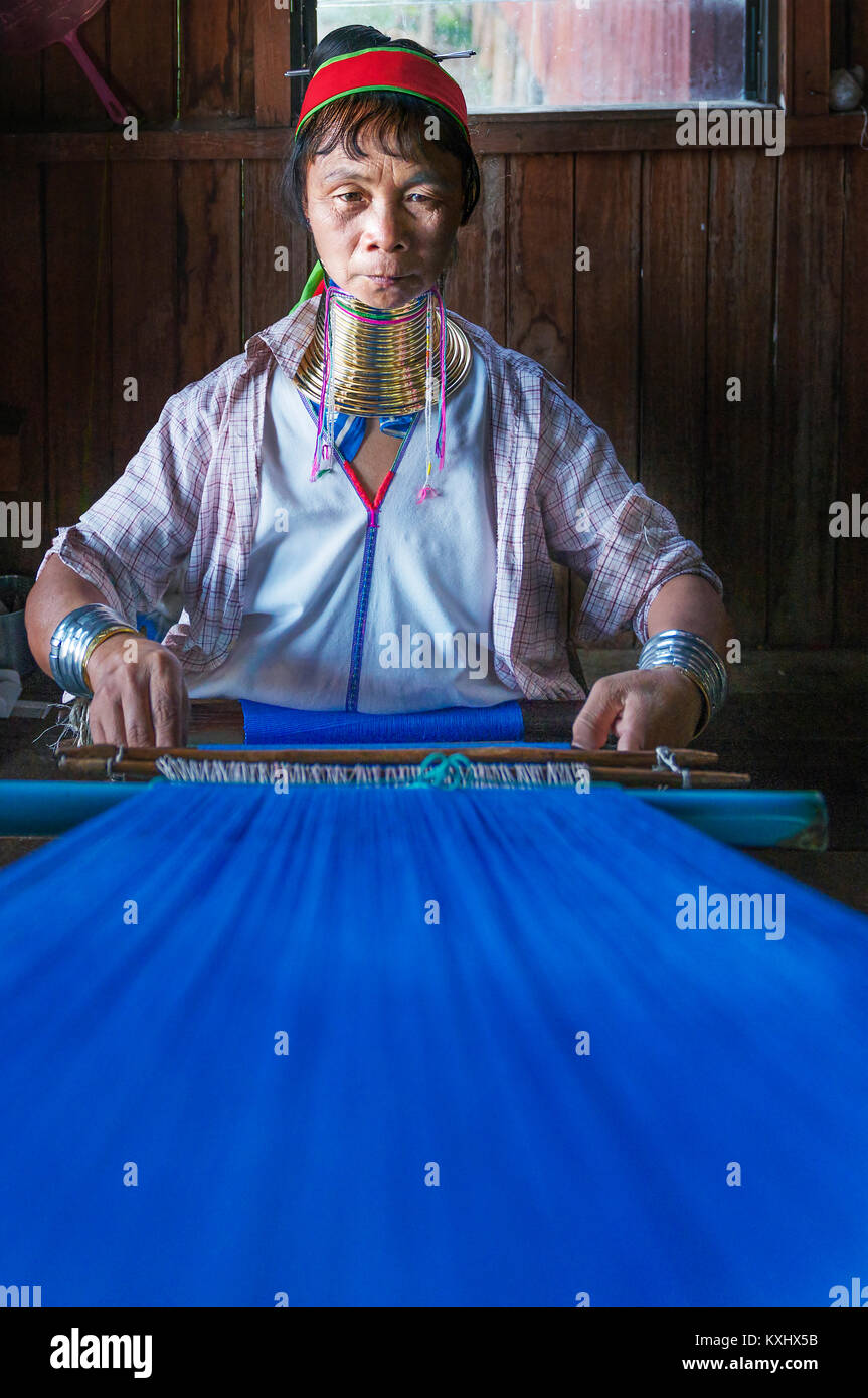 Local neck tribal woman woking inside factory, Myanmar Stock Photo - Alamy