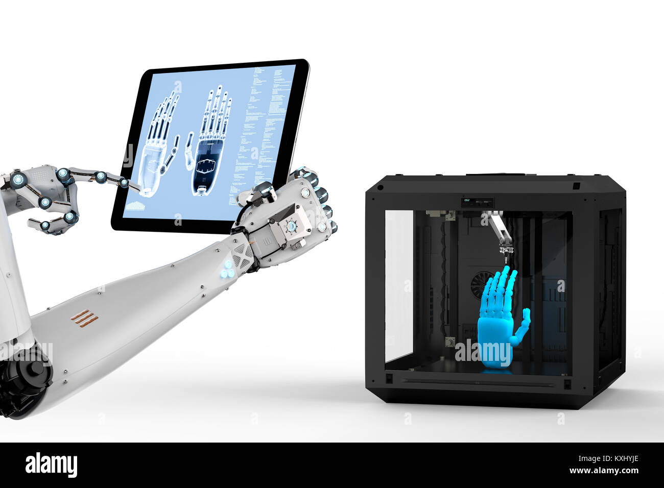3d rendering robot working with 3d printer Stock Photo - Alamy
