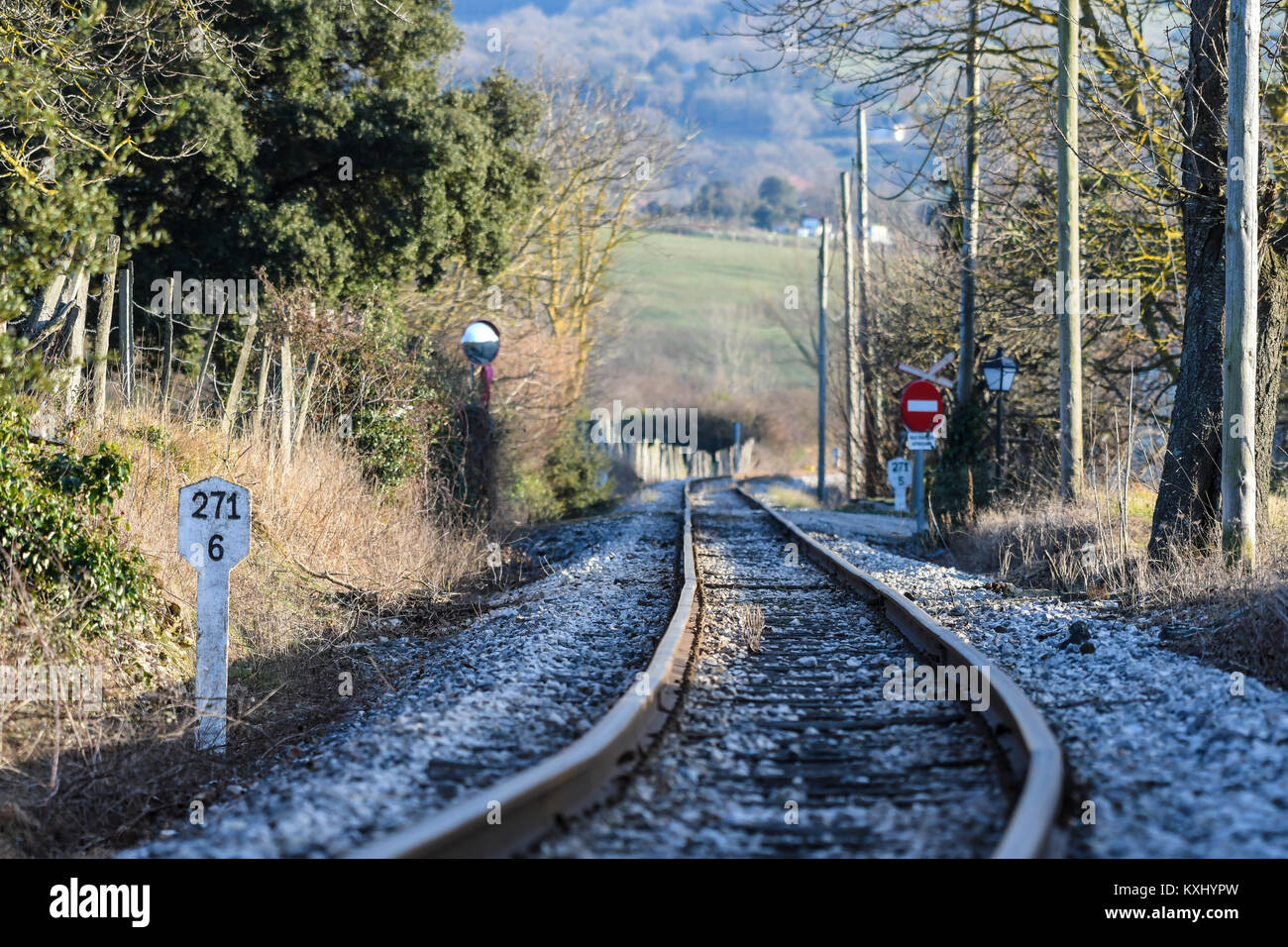 train rails seen at ground level Stock Photo - Alamy