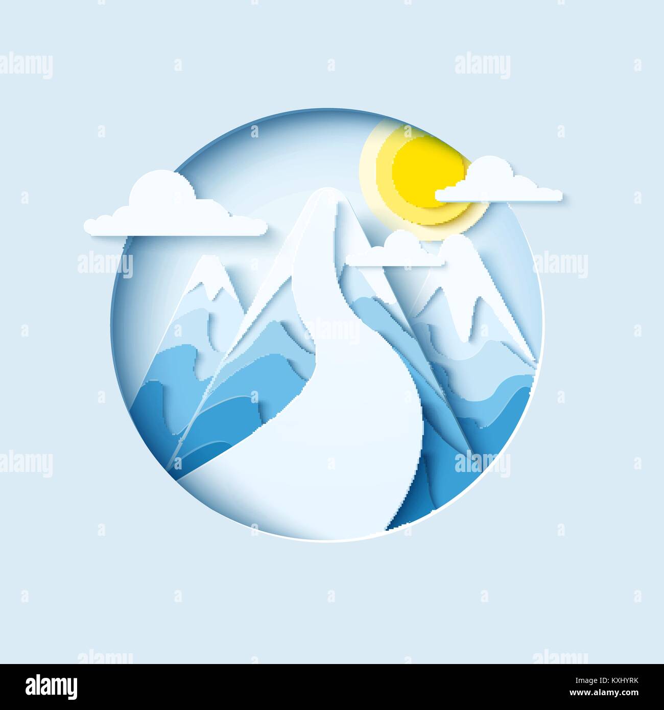 Ski slopes paper cut banner. Winter mountain paper landscape background ...