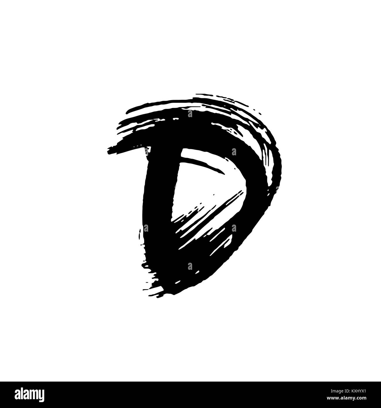 Letter D. Handwritten by dry brush. Rough strokes font. Vector ...