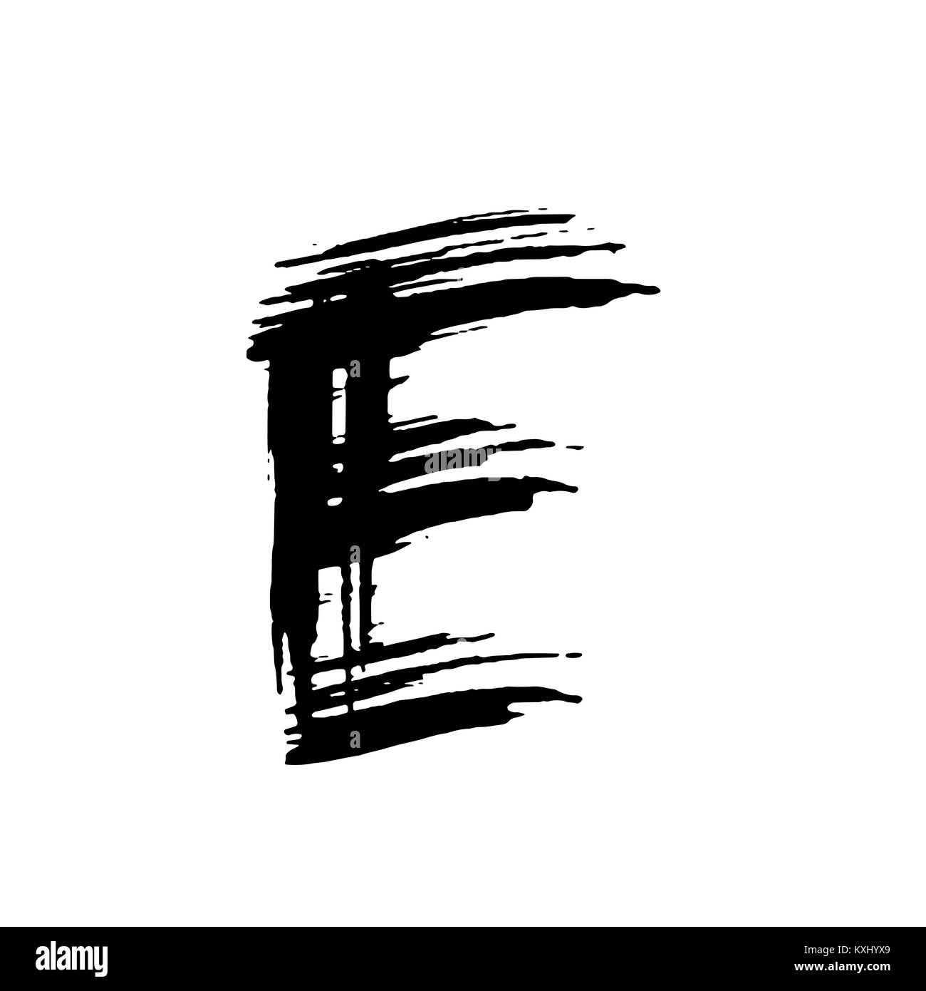 Letter E. Handwritten by dry brush. Rough strokes font. Vector ...