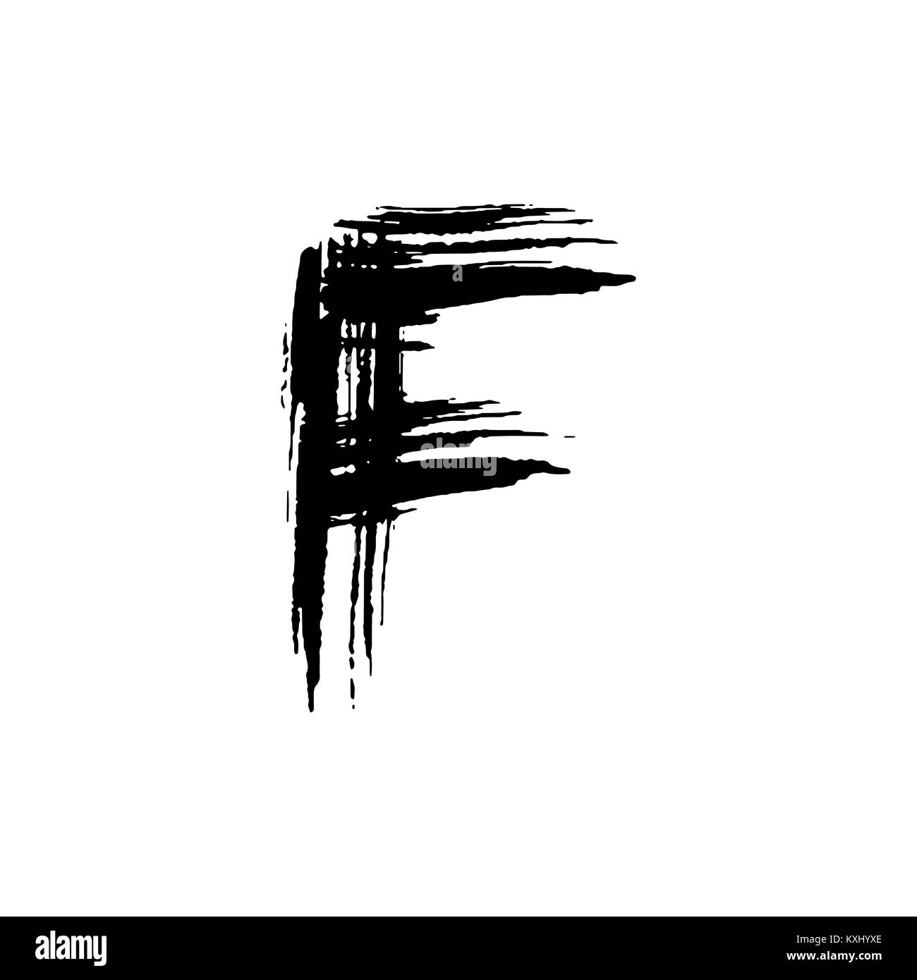 Letter F. Handwritten by dry brush. Rough strokes font. Vector ...