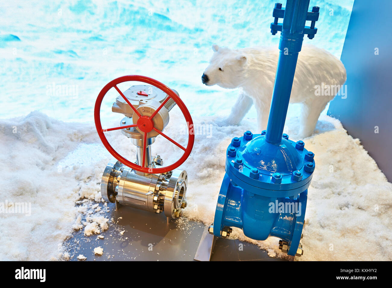 Far North. Polar bear and equipment for oil production Stock Photo - Alamy