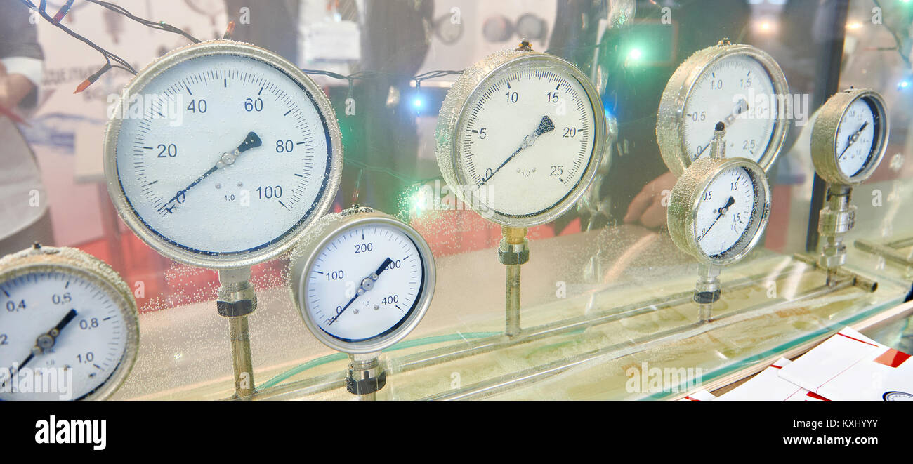 Industrial installation with pipes with watertight manometers and ...