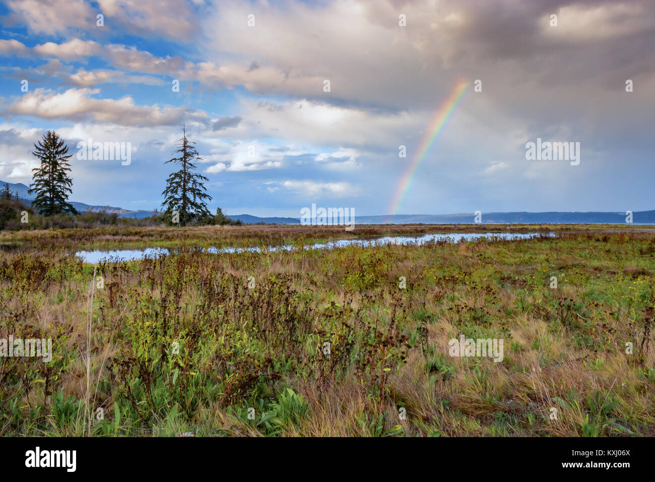 bright open landscape with rainbow Stock Photo - Alamy