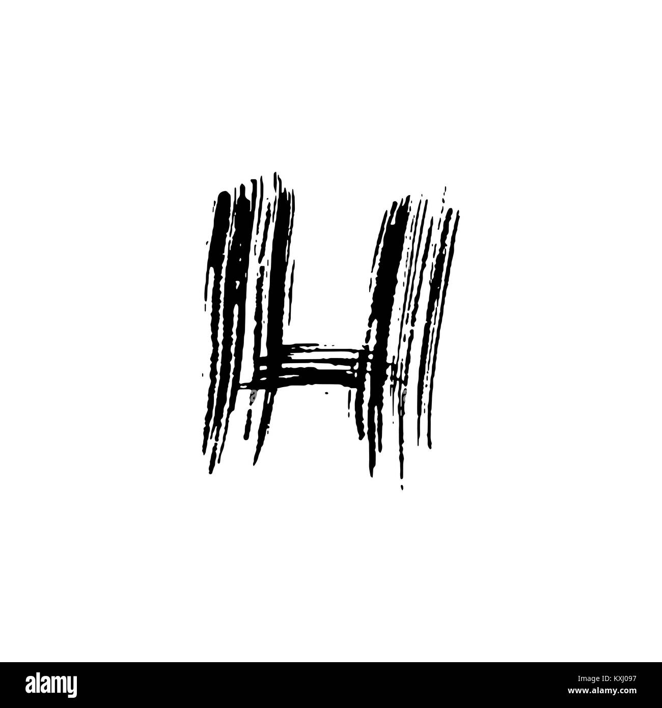 Letter H. Handwritten by dry brush. Rough strokes font. Vector ...