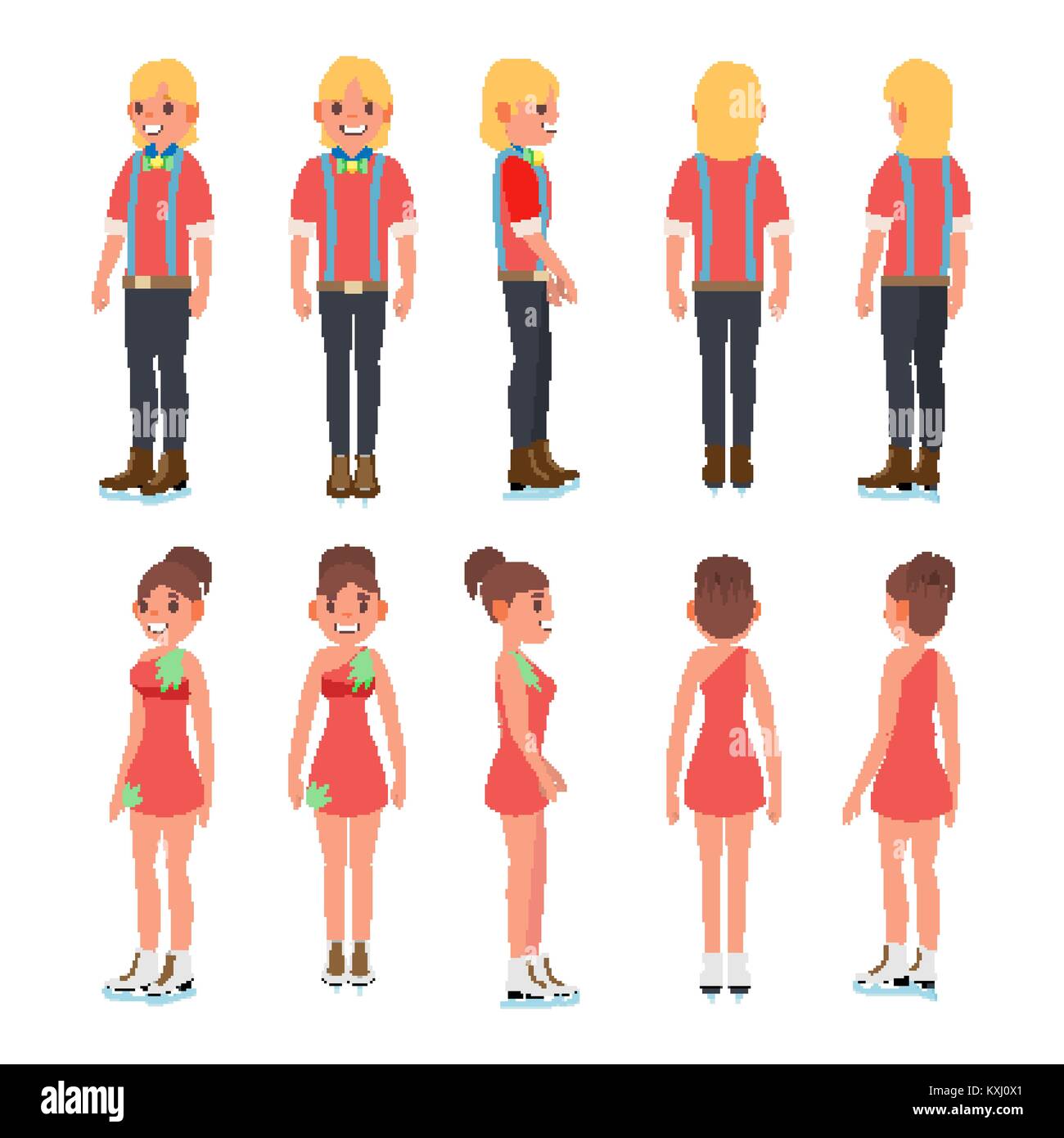 Pair Figure Skating Couple Boy And Girl Vector. Skate Male And Female ...