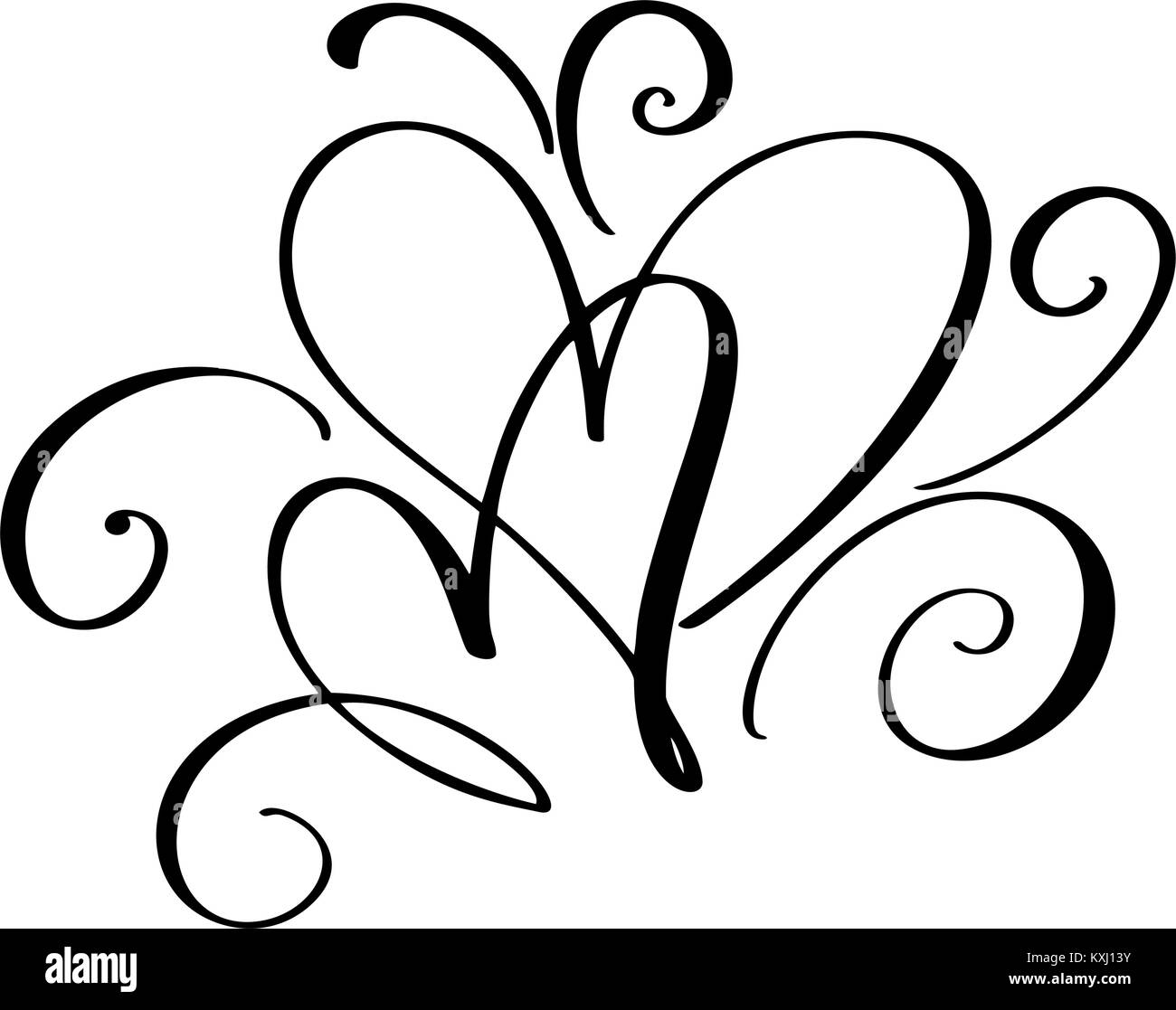Vector Valentines Day Of Flourish Calligraphy Vintage Hearts Hand