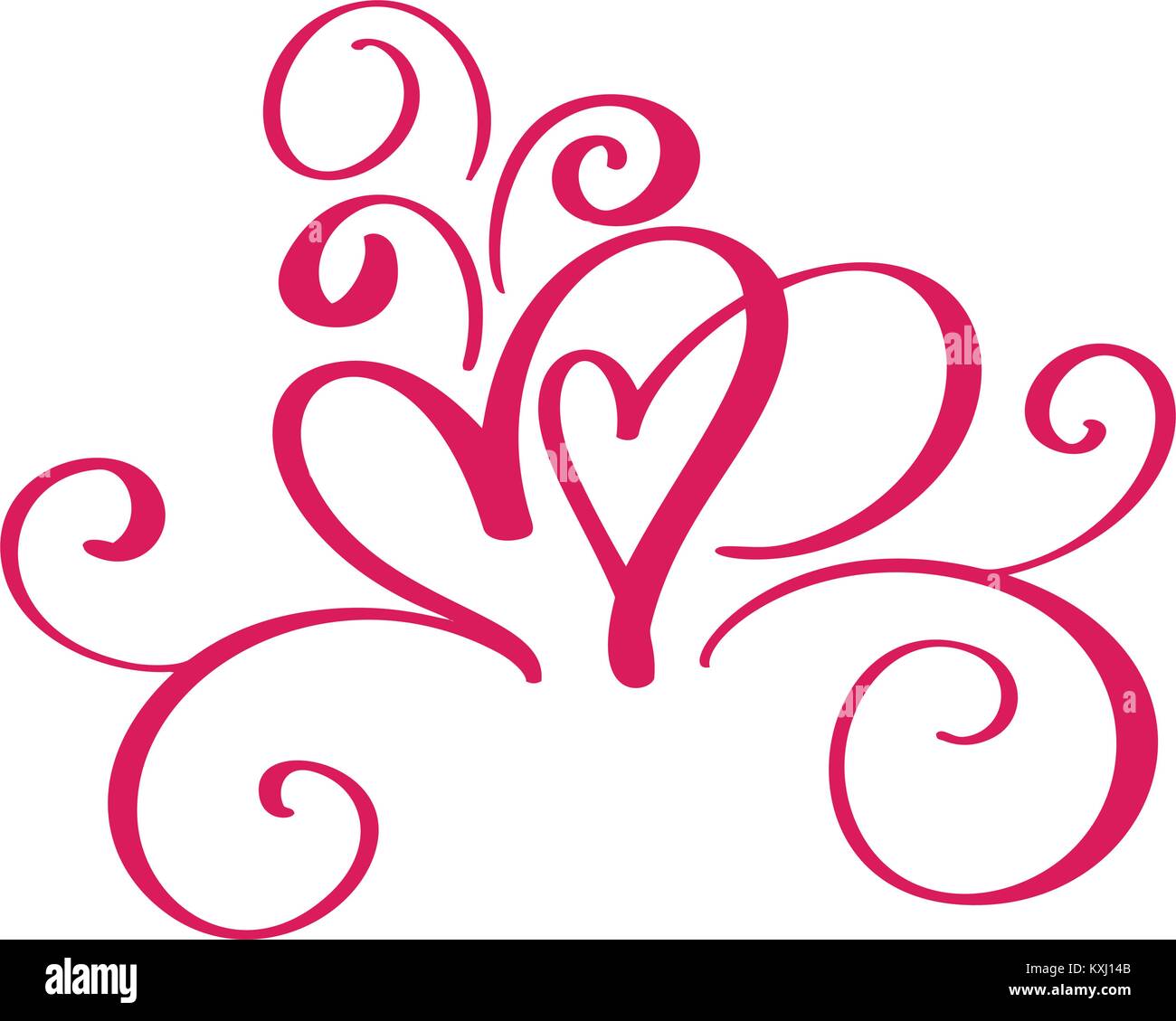 Vector Valentines day of flourish calligraphy vintage hearts. Hand ...