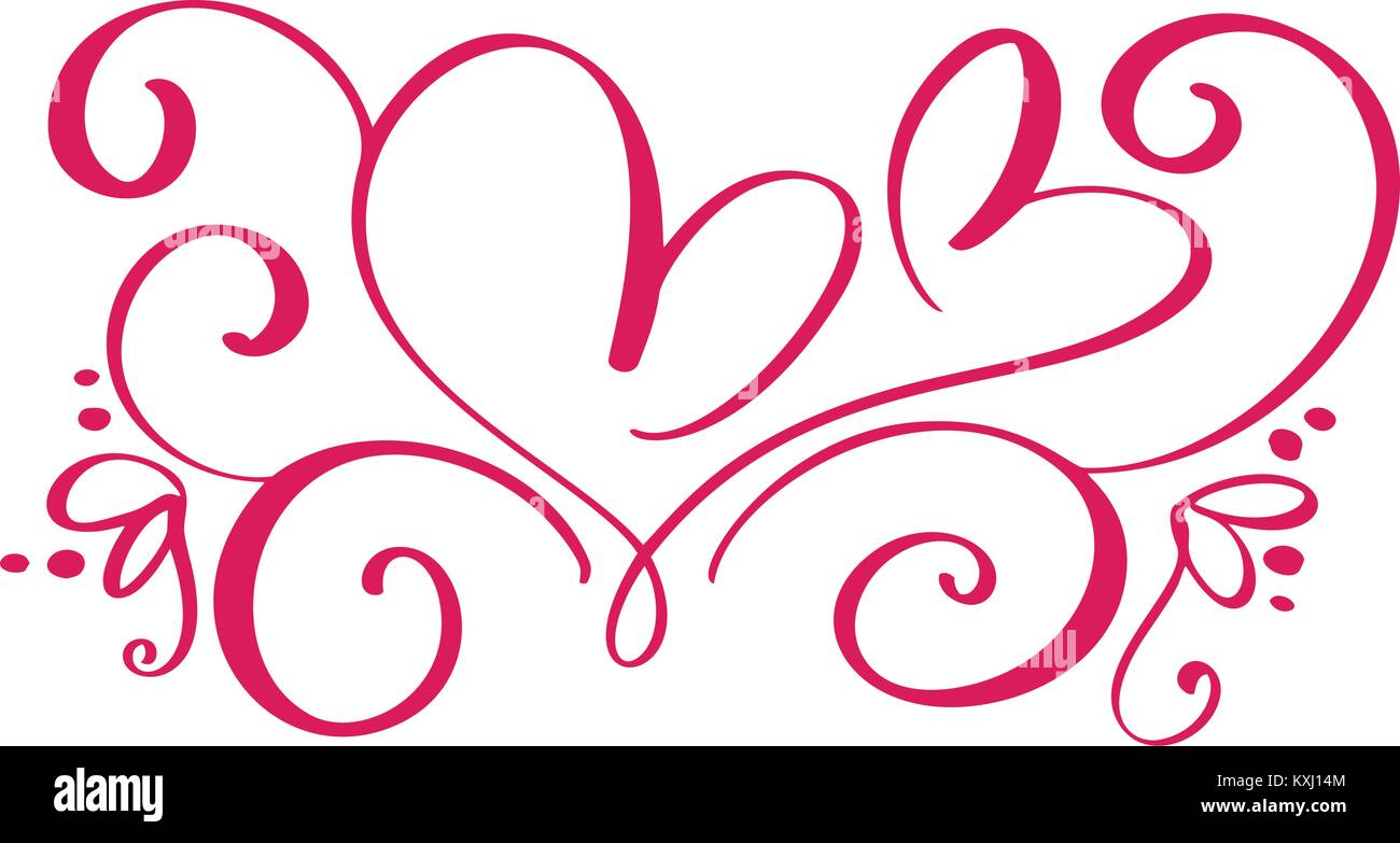 Vector Valentines day of flourish calligraphy vintage hearts. Hand ...