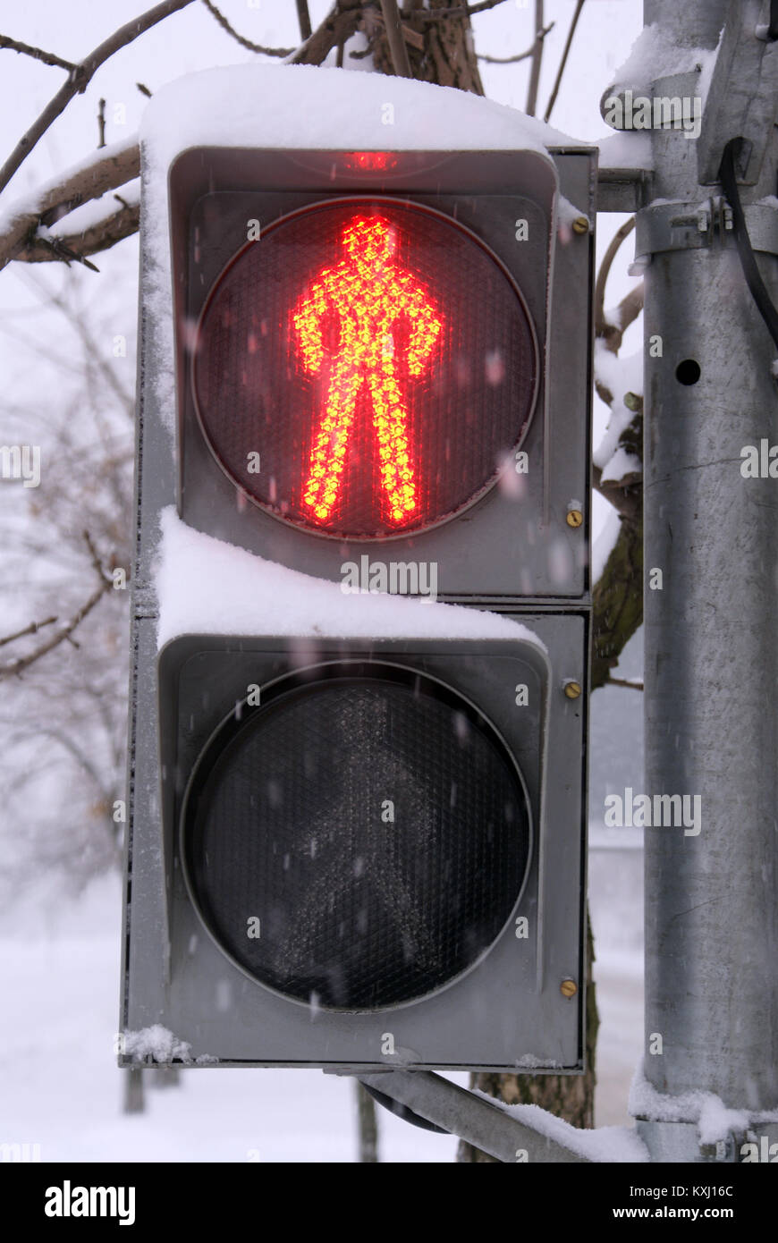 Traffic light in winter and snow Stock Photo - Alamy