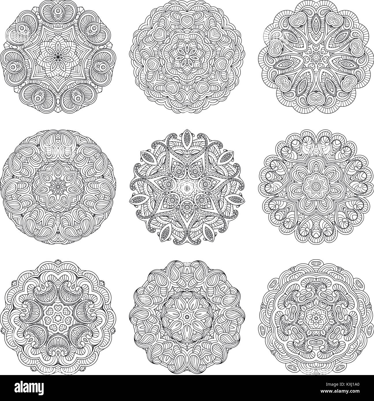 Flower vector mandalas set. Collrction of oriental circle patterns ...