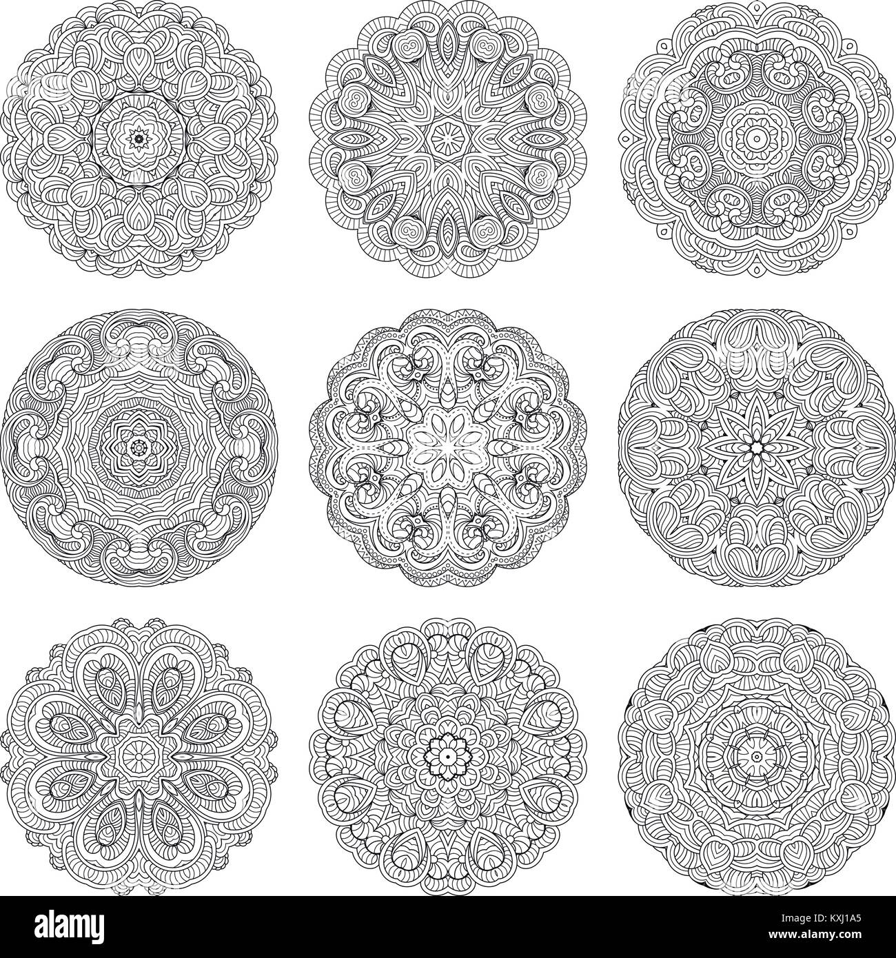 Flower vector mandalas set. Collrction of oriental circle patterns ...