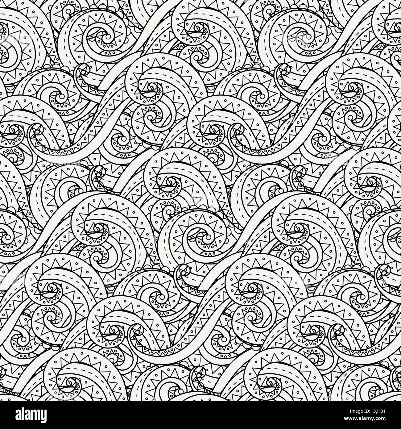 Doodle decorative ornamental curly vector seamless pattern. Cozy cute ...