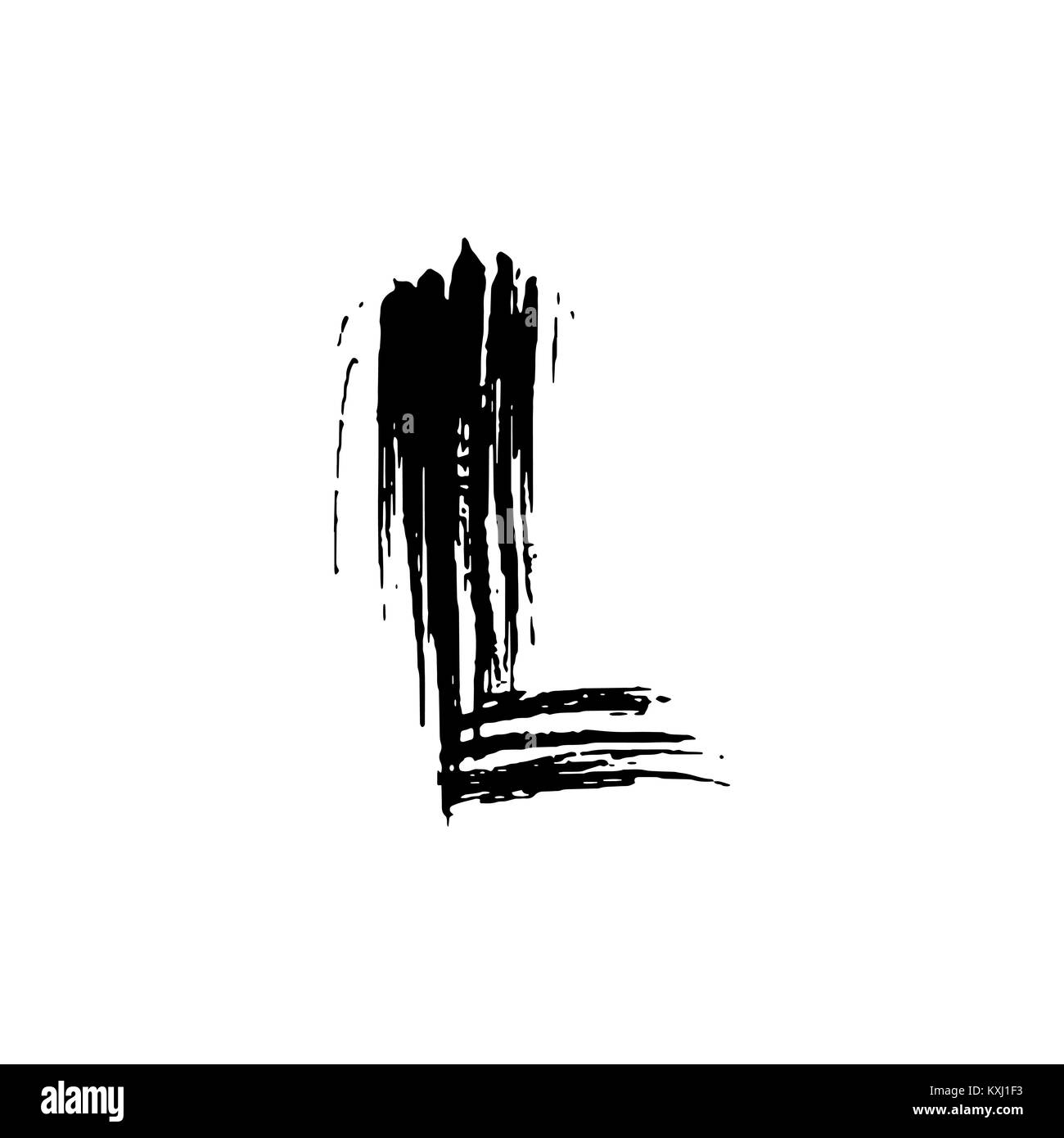 Letter L. Handwritten by dry brush. Rough strokes font. Vector ...