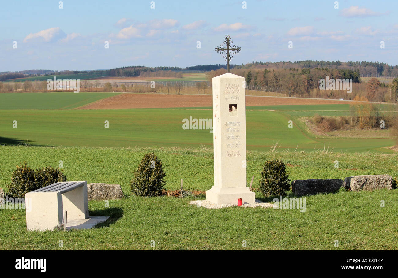 A memorial dedicated to Anna Schöffergedenk in Mindelstetten, located in the district of ...