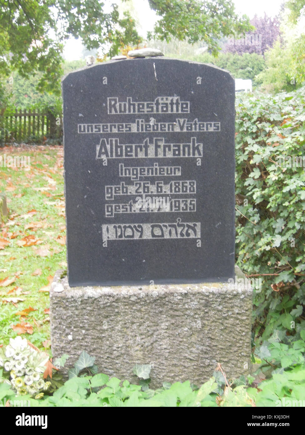 This image refers to the gravestone of Albert Frank located in the ...
