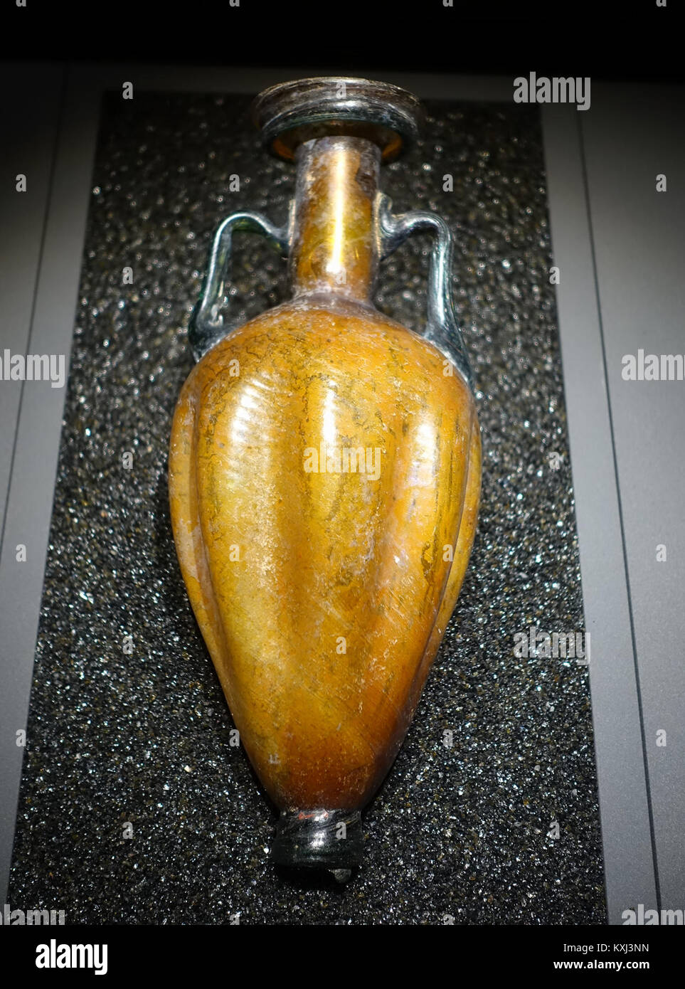 A 4th-century AD glass amphora (Spitzamphora) from Palestine, displayed ...