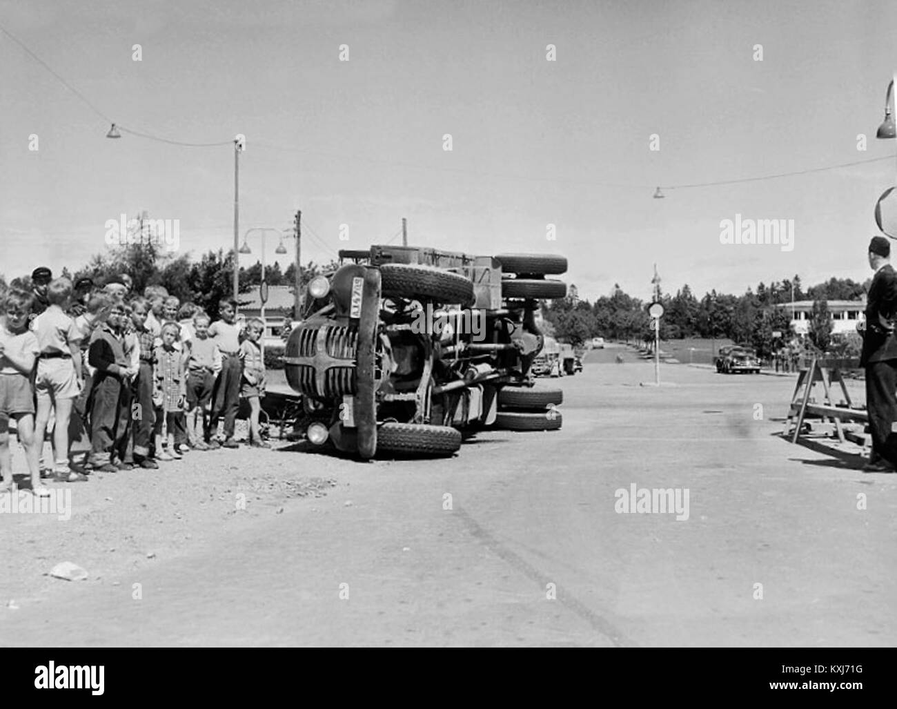 The image captures a car accident on Bergslagsvägen road in Sweden in ...