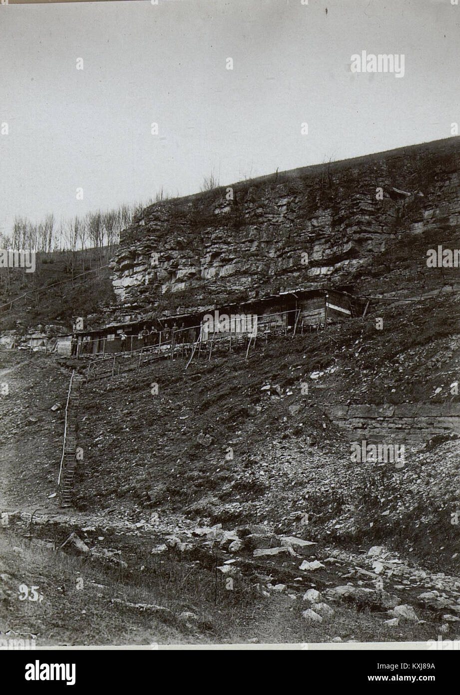 A historical image showing infantry gun battery shelters built on ...