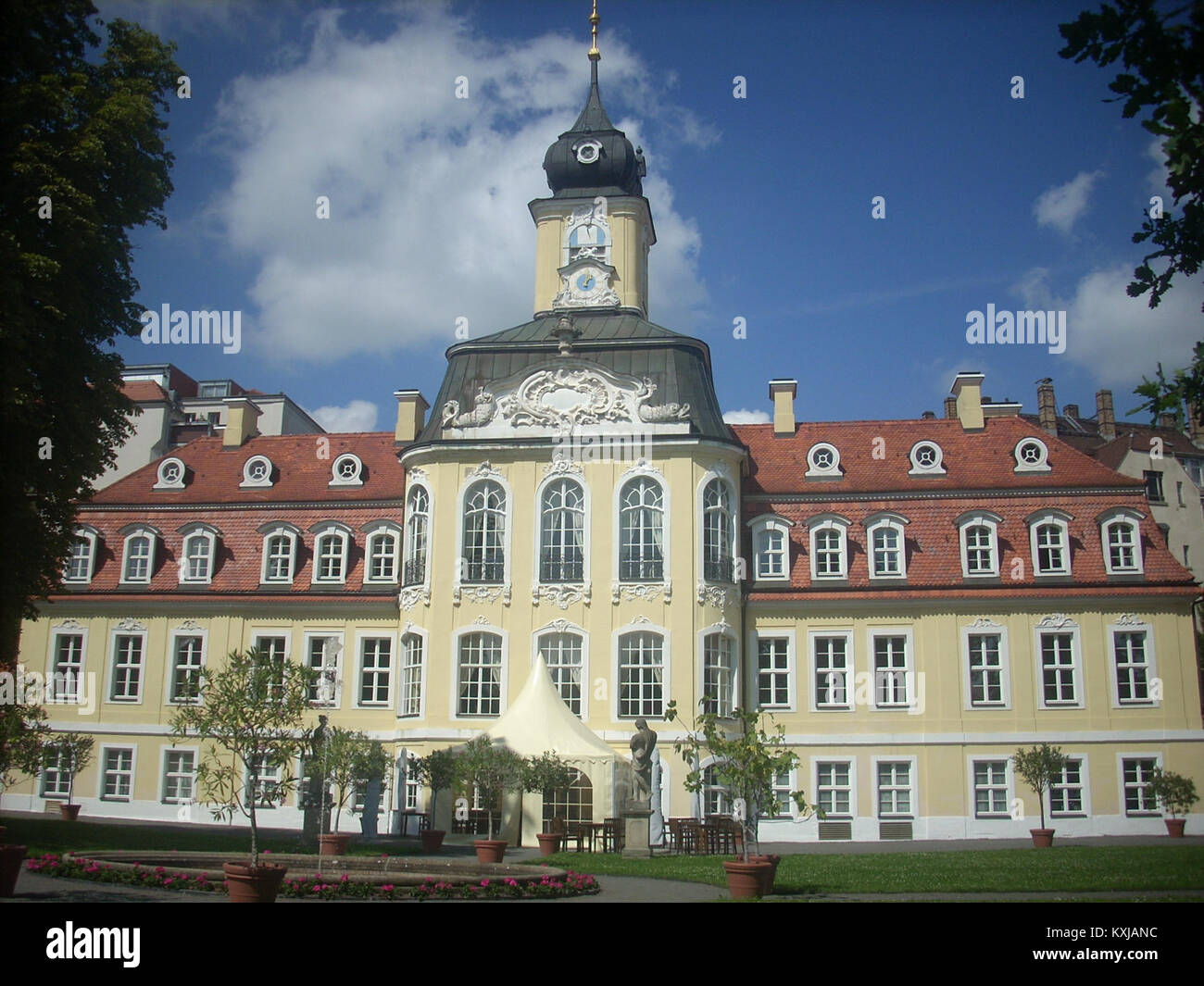 A view of the garden side of Gohliser Schlösschen, a historical mansion ...