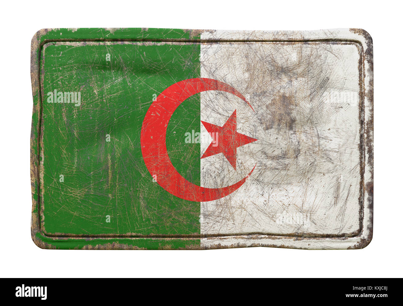 3d rendering of an Algeria flag over a rusty metallic plate. Isolated ...