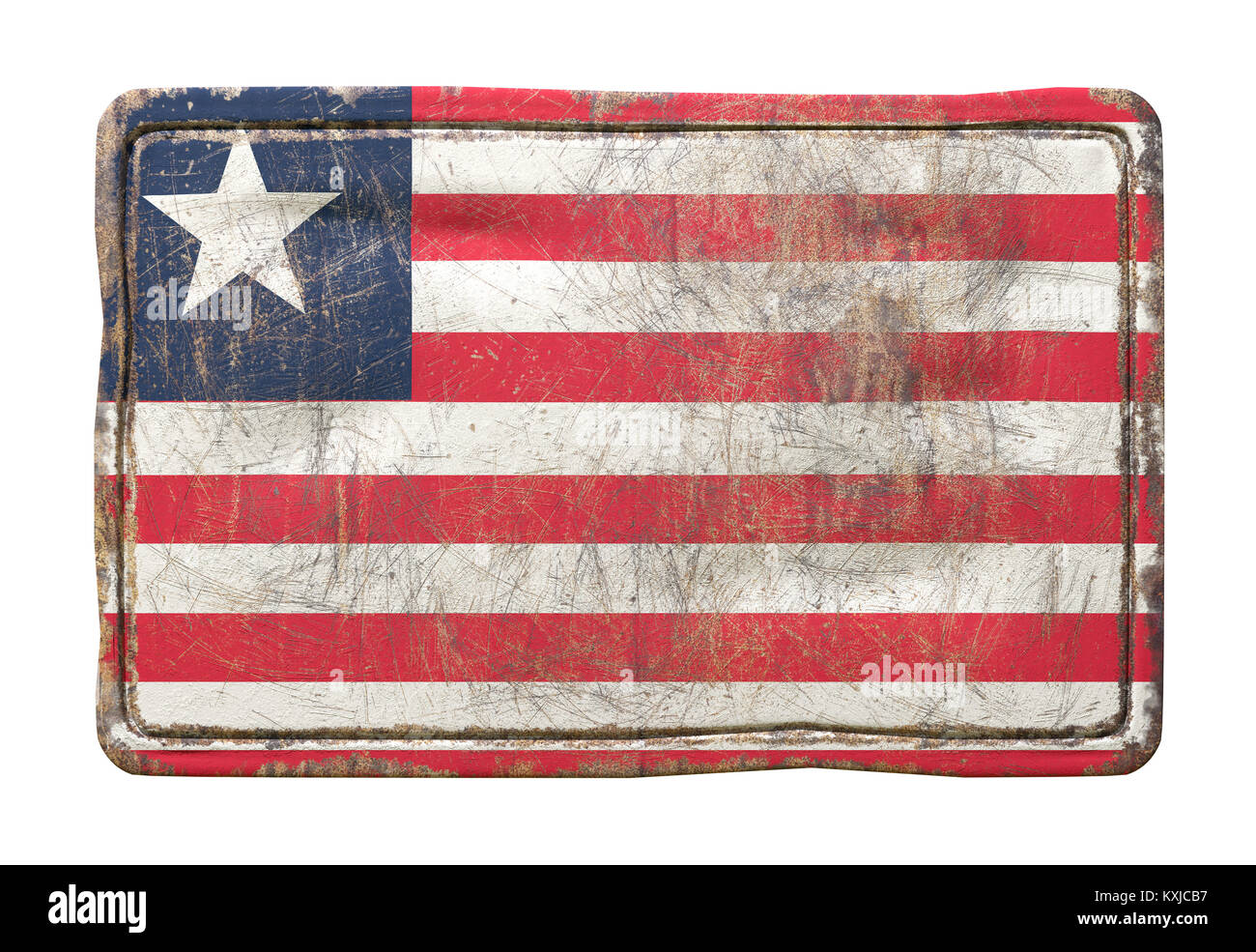 3d rendering of a Liberia flag over a rusty metallic plate. Isolated on ...