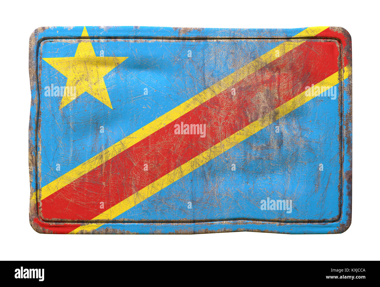 3d rendering of a Democratic Republic of Congo flag over a rusty ...