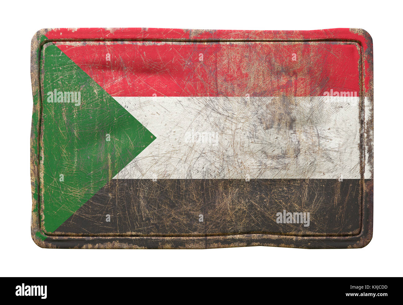 3d rendering of a North Sudan flag over a rusty metallic plate ...