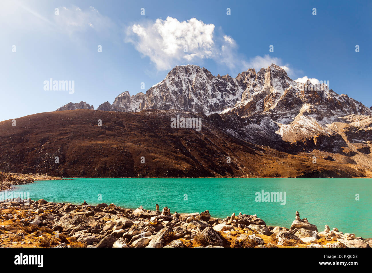 View to Gokyo, lake Dudh Pokhari, peak Gokyo Ri. Himalayas Stock Photo ...