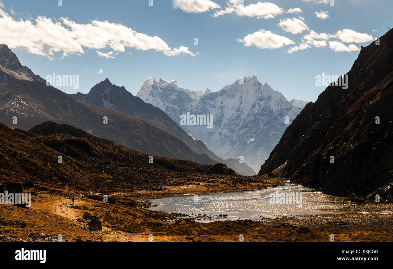 View to Gokyo, lake Dudh Pokhari, peak Gokyo Ri. Himalayas Stock Photo ...
