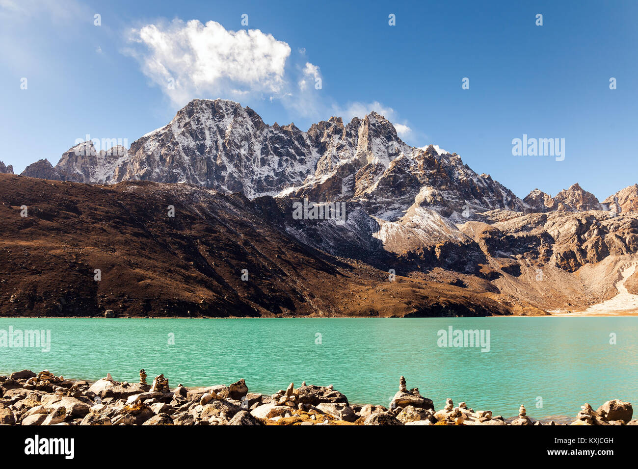 View to Gokyo, lake Dudh Pokhari, peak Gokyo Ri. Himalayas Stock Photo ...