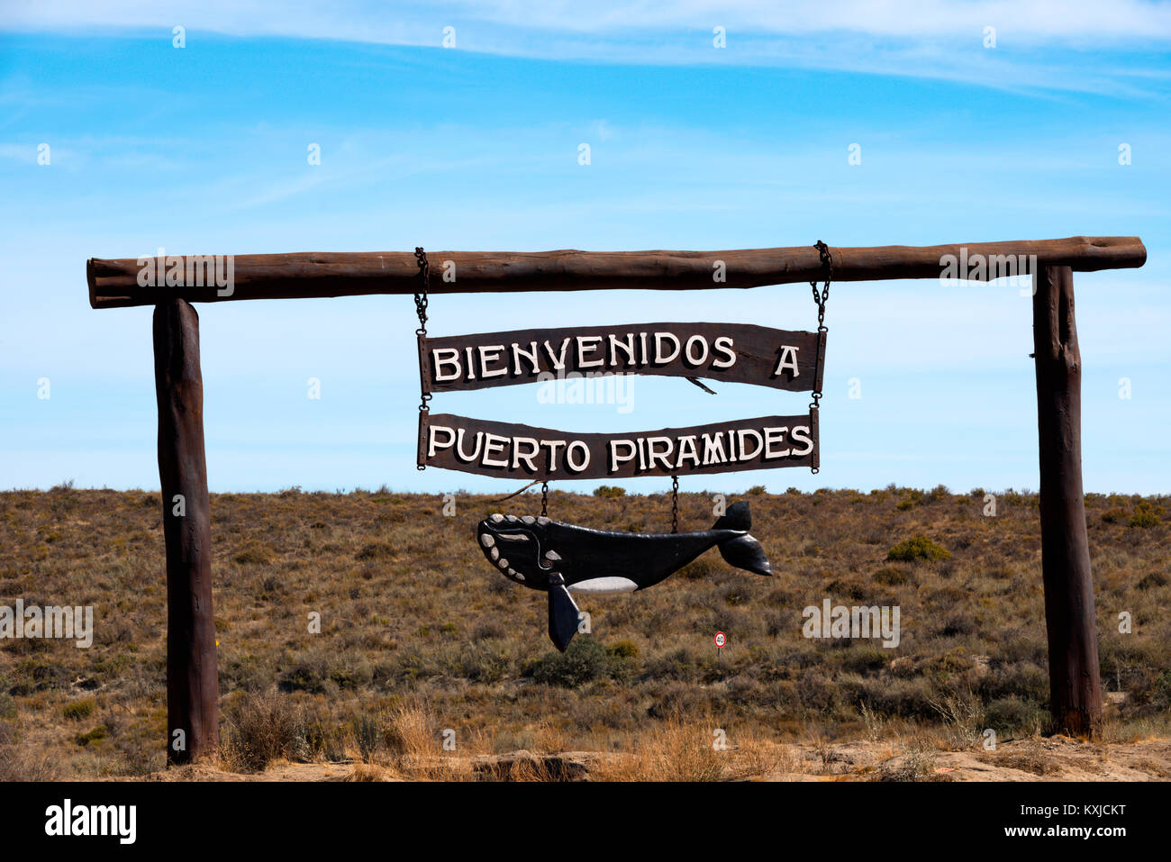 Puerto Piramides sign, Peninsula Valdez, Argentina Stock Photo - Alamy