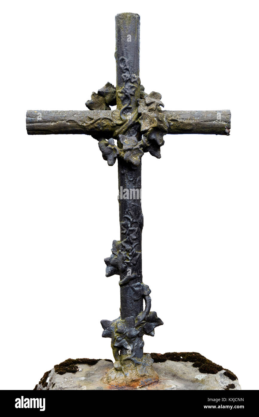 Old decorative metal cross isolated on white background Stock Photo - Alamy