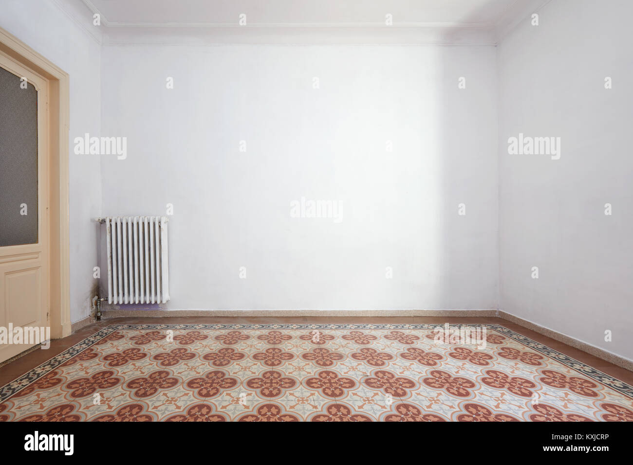 Empty room interior with liberty tiled floor with geometric decoration ...