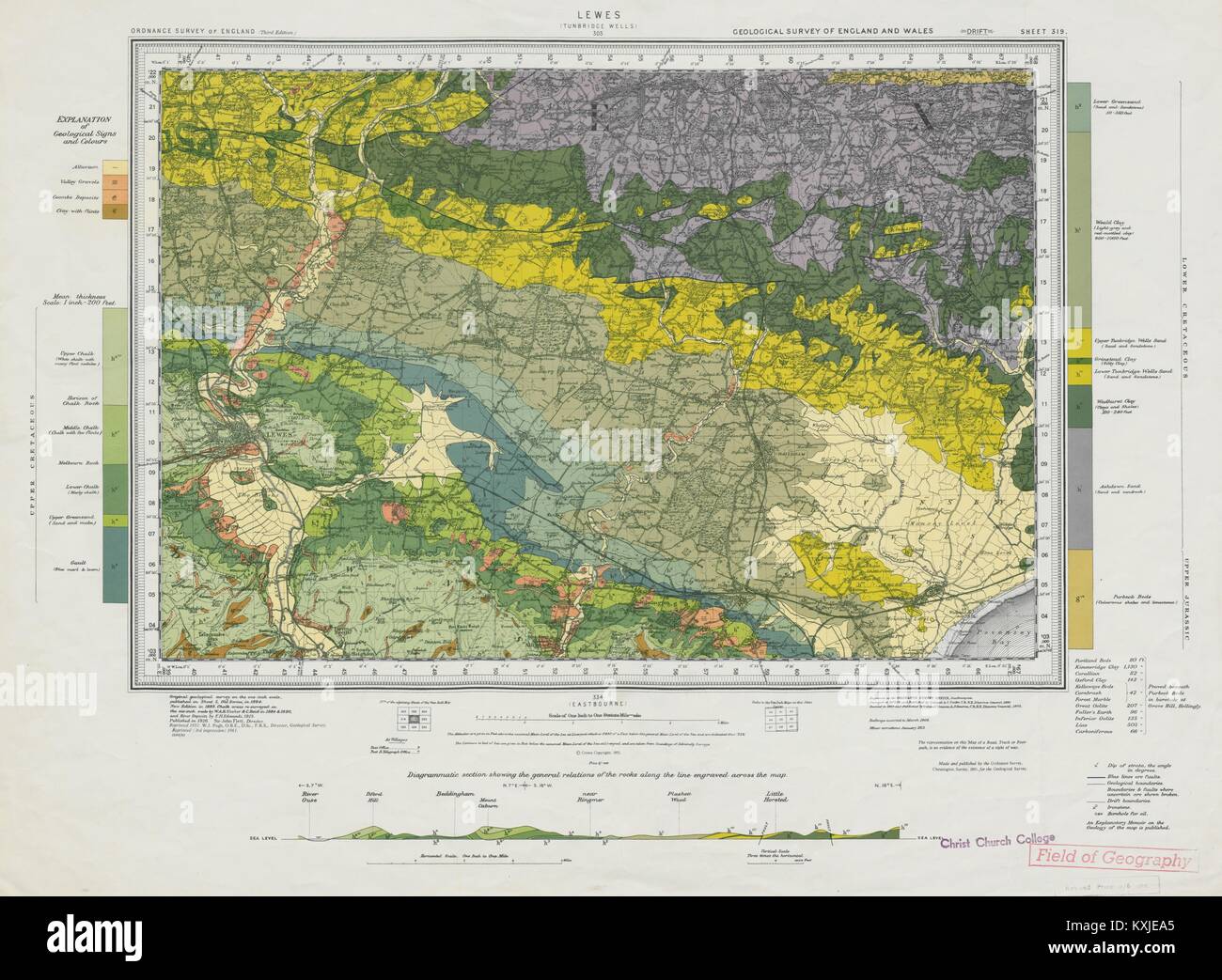 Lewes geological survey sheet 319 Sussex South Downs High Weald 1961 ...