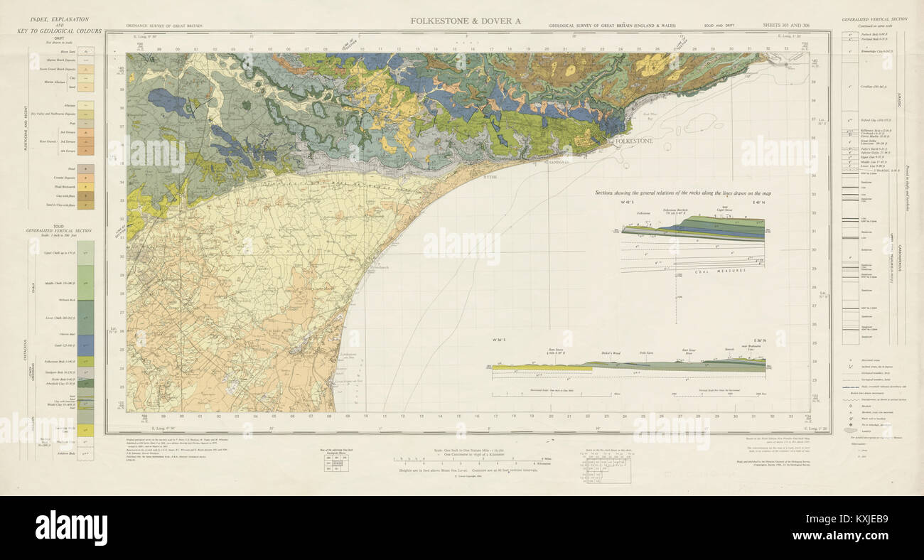 Folkestone Dover geological survey sheet 305/6 Romney Marsh Kent Downs ...