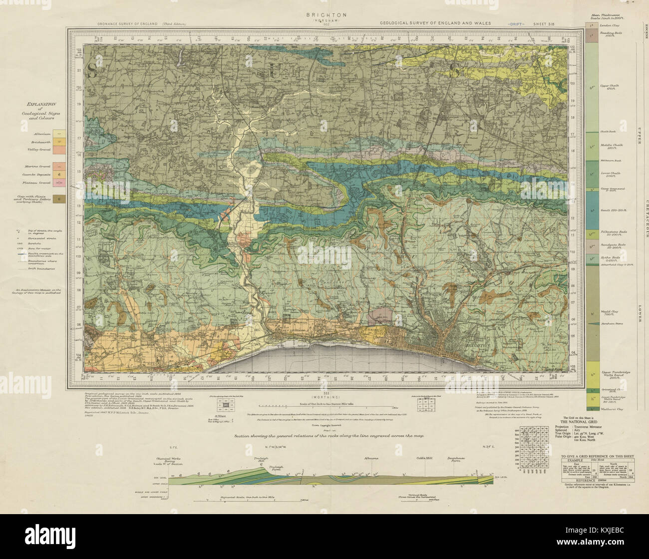 Brighton. Geological survey map. Sheet 318. Sussex Shoreham South Downs ...
