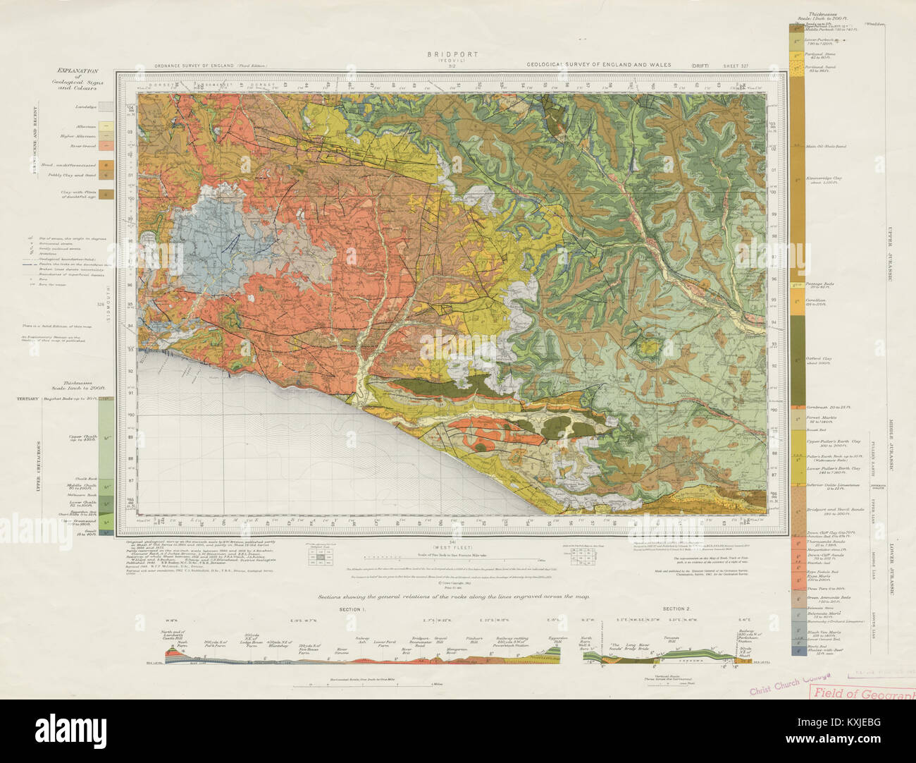 Bridport geological survey sheet 327 Dorset Jurassic Coast Chesil Beach ...