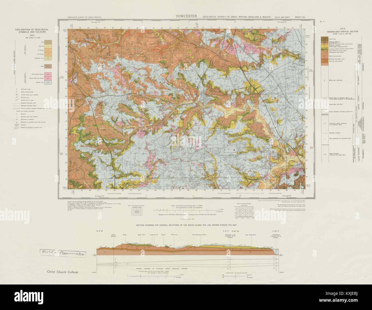 Towcester. Vintage geological survey map. Sheet 202. Northamptonshire ...