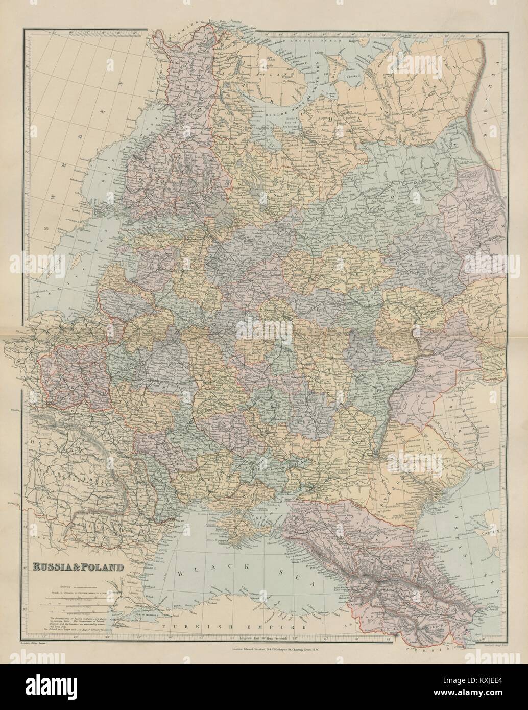 Russia & Poland. Caucasus. Republics krais oblasts railways. STANFORD ...