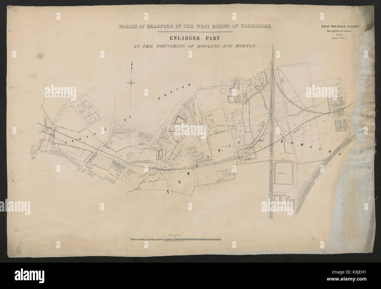 GNR railway plan. Bradford Horton Bowling Holme Top Broomfields c1874 ...