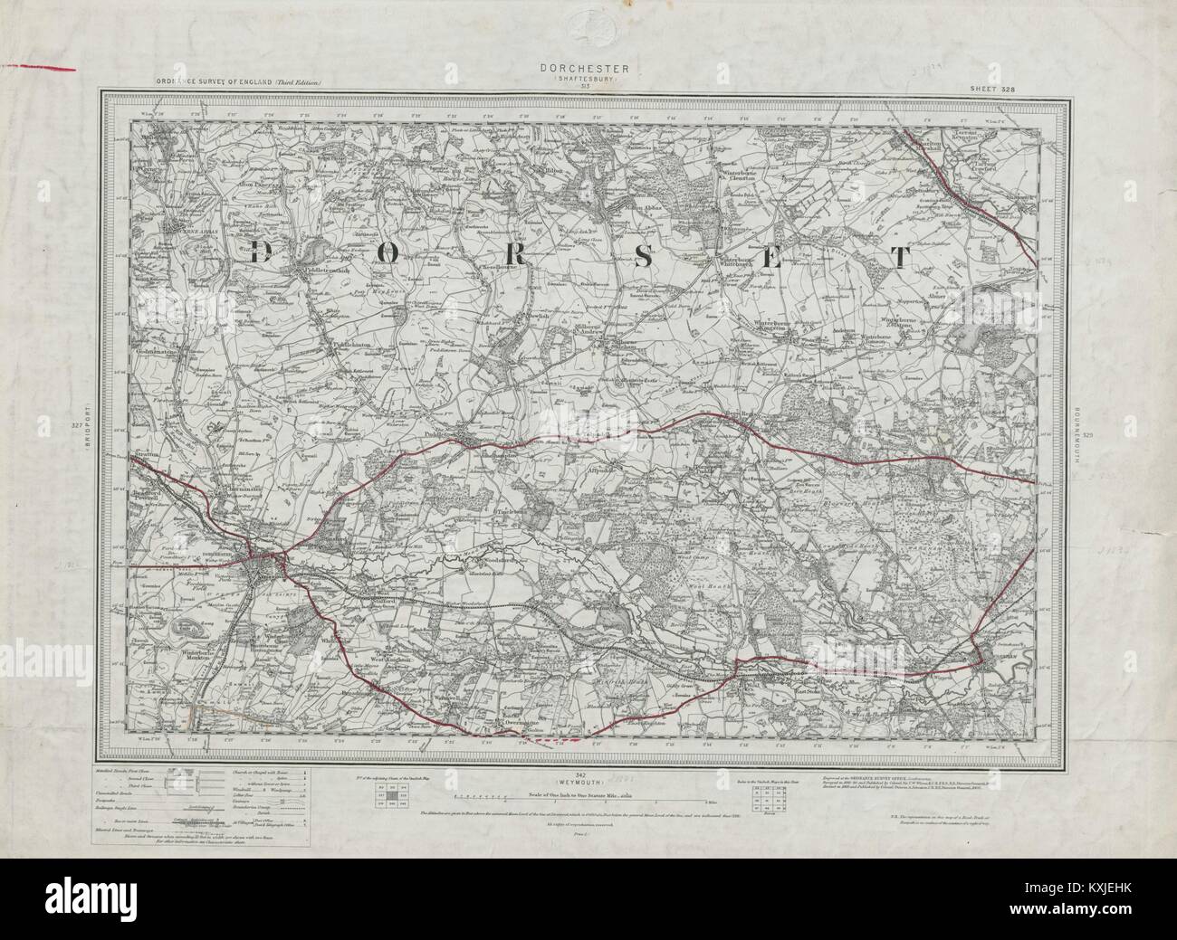 Dorchester sheet 328. Wareham Puddletown Dorset. ORDNANCE SURVEY 1905 ...