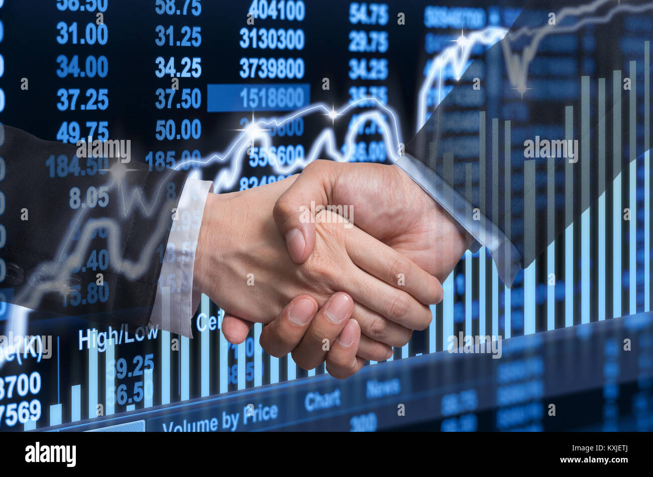 Hand shake between businessman over Stock market chart,Closeup Stock ...