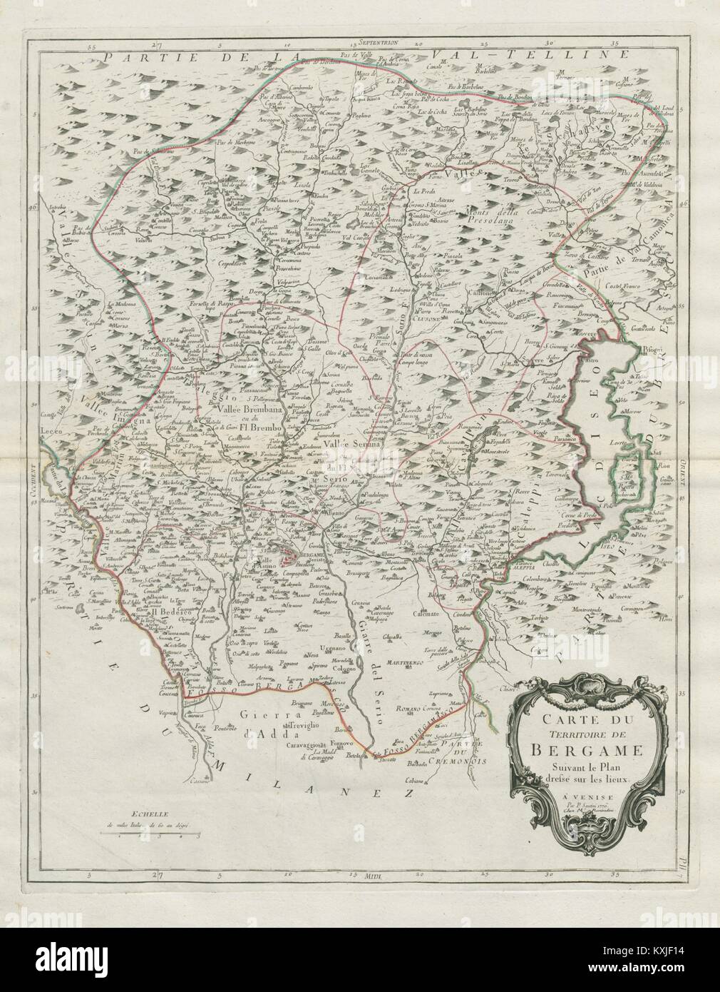 "Carte du Territoire de Bergame". Bergamo Lombardy Italy. SANTINI 1784 ...