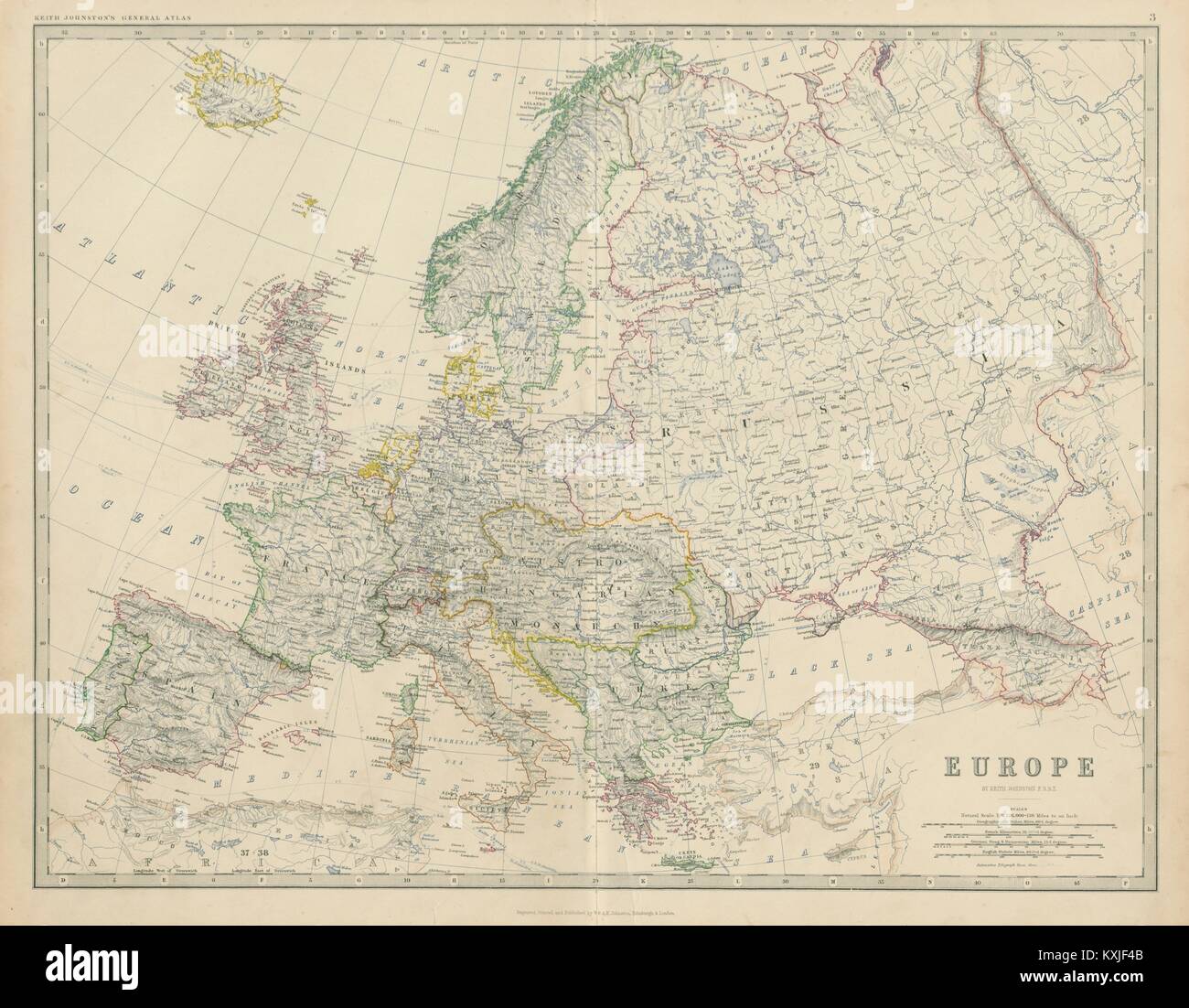 Europe. Austro-Hungarian Monarchy. Prussia. Rumania. 50x60cm. JOHNSTON ...